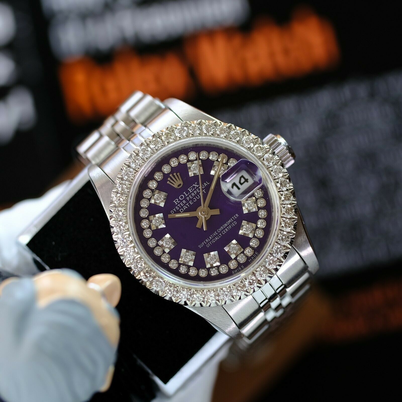 Rolex Womens Datejust SS Purple Diamond Dial U Diamond Bezel 26mm ...