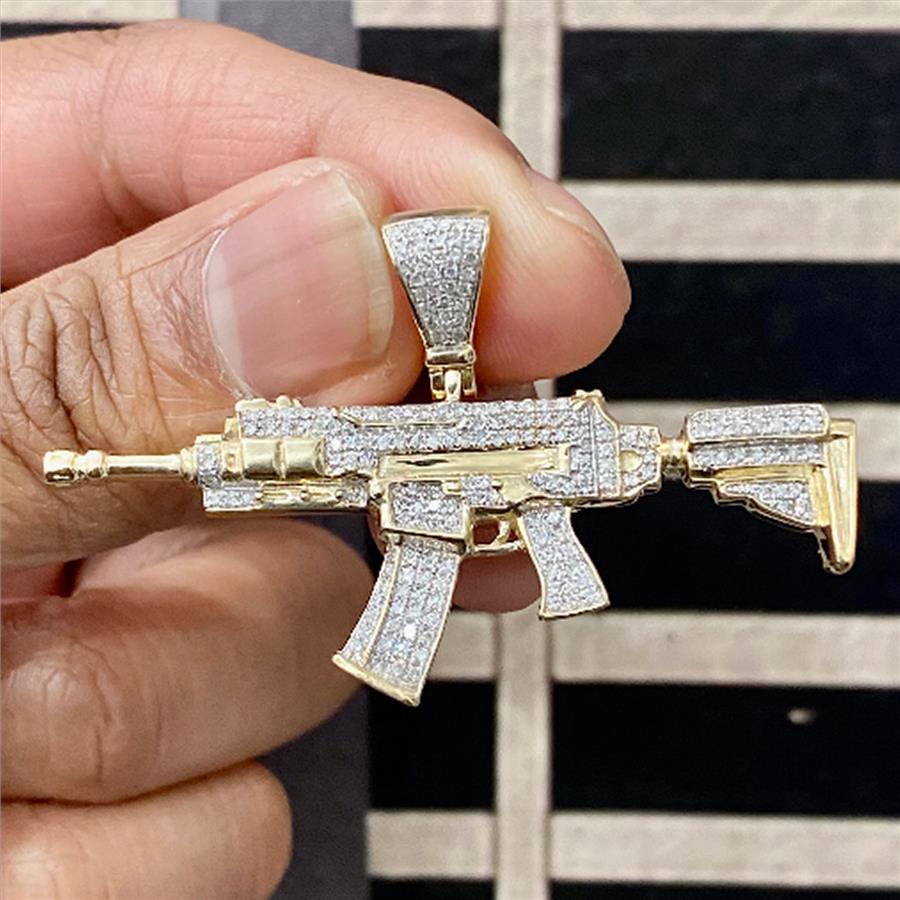 10k Yellow gold Diamond AK 47 Rifle Gun Men's Charm Pendant 0.80ct ...