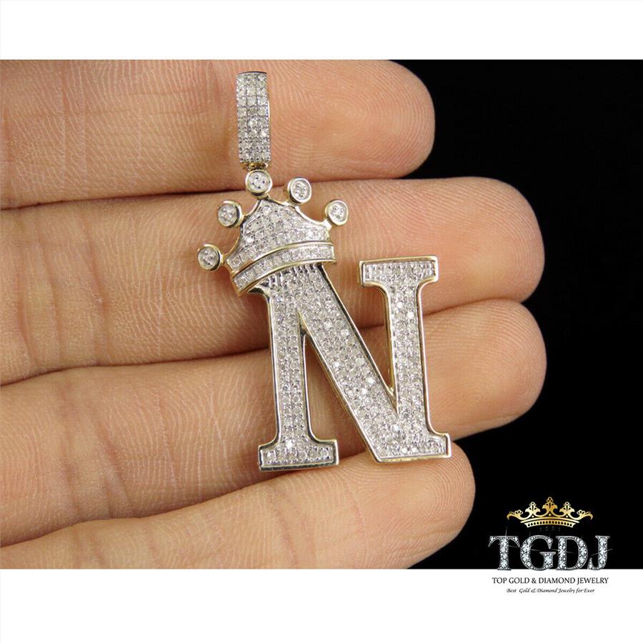 Initial N King Crown Pendant 10k Yellow Gold Letter Alphabet Custom ...