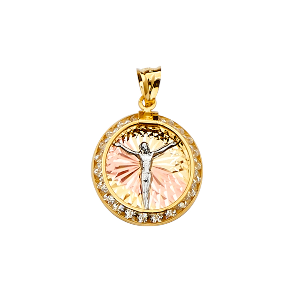 Tri Color Yellow Rose White Gold Jesus Medal Pendant - 23 mm x 15 mm ...