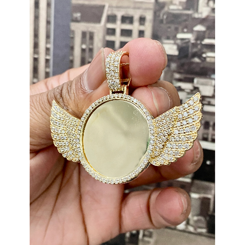 Angel Wings Picture Frame Memory 2.80 ct Diamond Pendant Real SOLID 14K ...