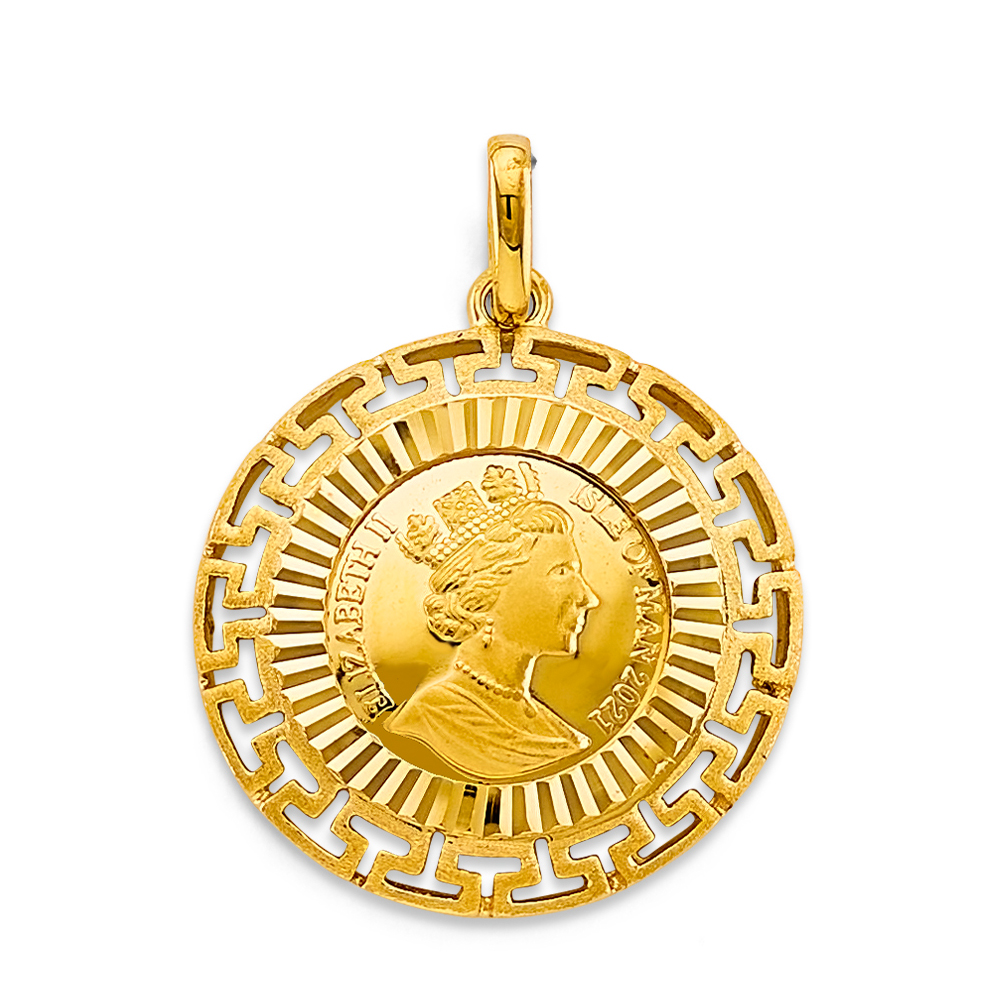 14K Yellow Gold Greek Queen Elizabeth Pendant | Property Room