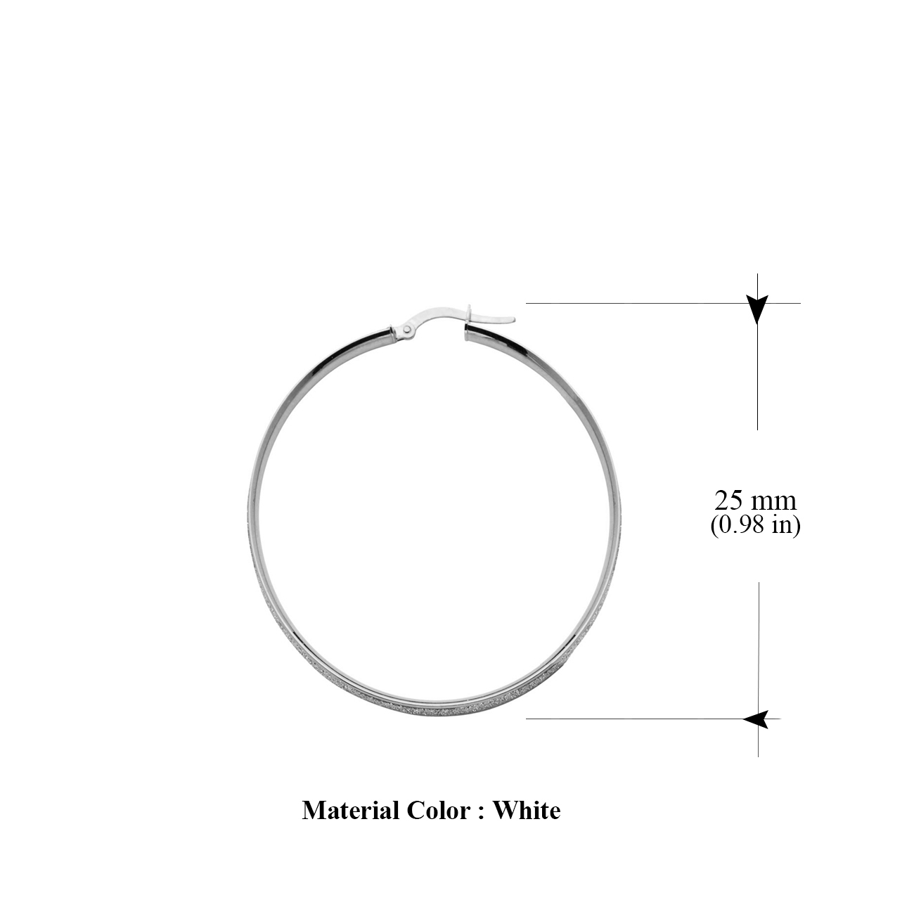 14K White Gold 4mm Sparkling Center Hoop Earrings - Diameter - 25 MM ...