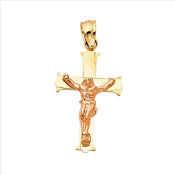 14K Two Tone Rose Yellow Gold Religious Crucifix Stamp Pendant - 20 mm ...