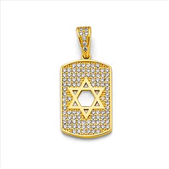 14K Yellow Gold Cubic zirconia Star of David Dog Tag Pendant | Property ...