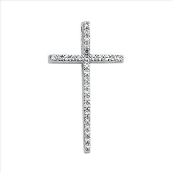14K White Gold Cross Cubic Zirconia Religious Pendant - 30 mm x 18 mm ...
