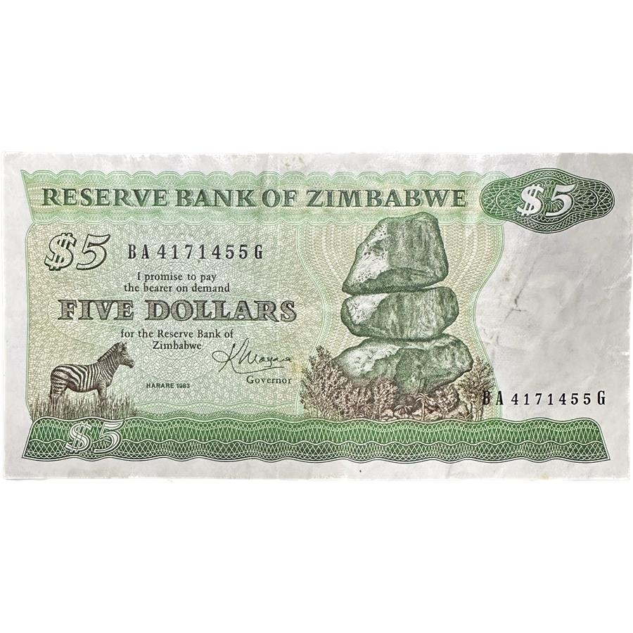 >Zimbabwe Crisp Five Dollars ($5) Note - Vibrant Green and Gold ...