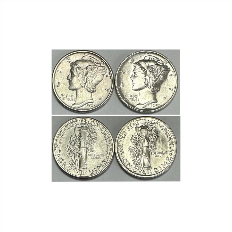 - 1937 & 1941-S U.S. Silver Mercury Dimes - Full Split Bands - Set of 2 Beautiful Coins ...