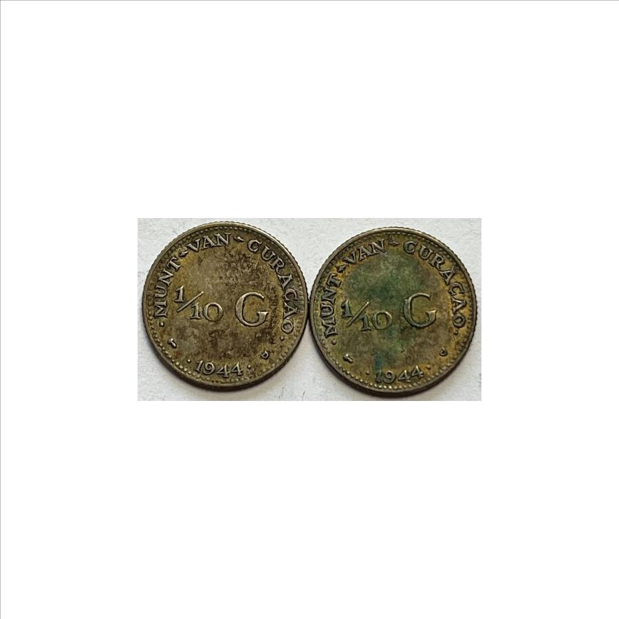 * 1944-D Curacao Munt-Van Silver 1/10 Gulden - 2 Coins | Property Room