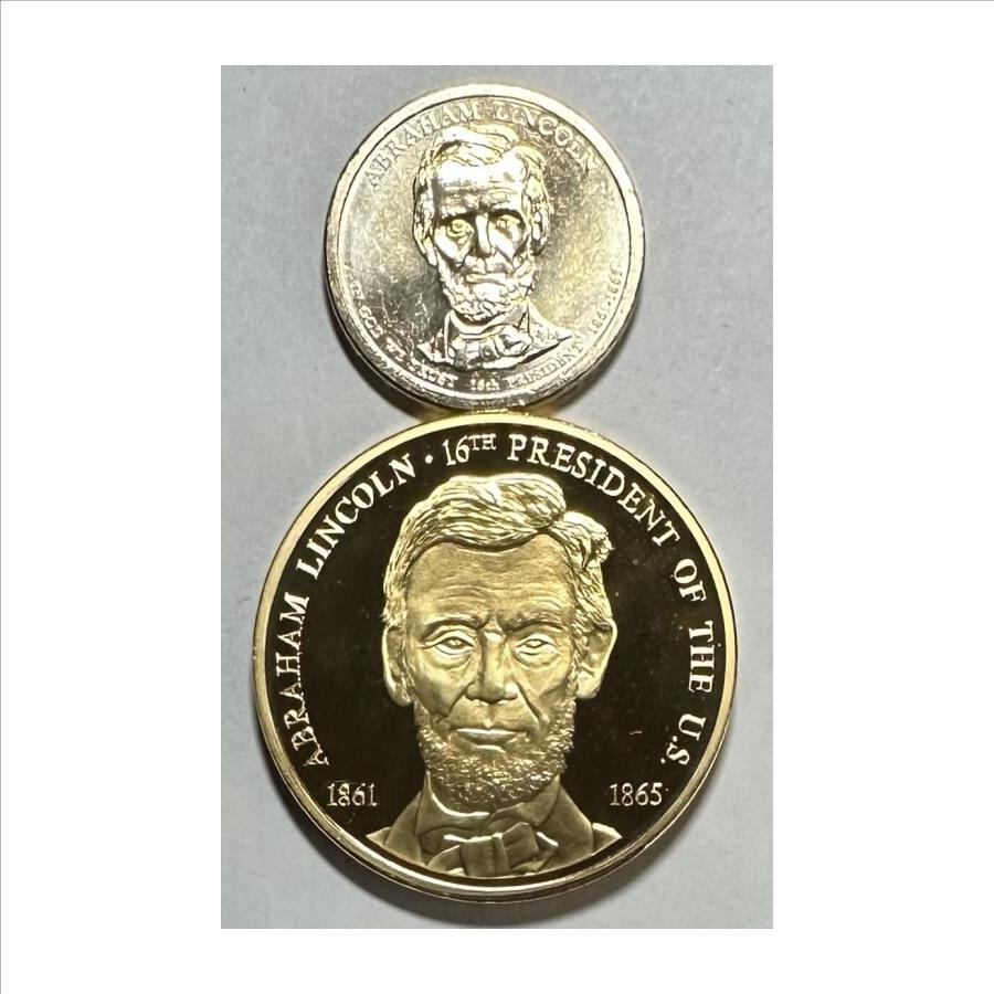 Abraham Lincoln Presidential 2 Coin Set - 2010-D $1 & 24k Gold Layered ...