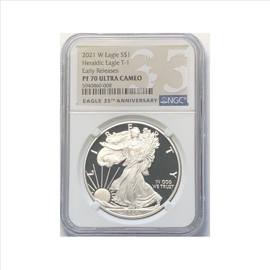 *2021-W US Silver American Eagle Dollar - Heraldic Eagle T-1 Early Releases - PF70 Ultra Cameo ...
