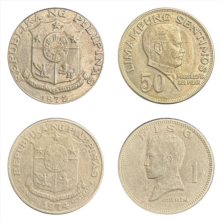 >Philippines 1972 Limampung Sentimos 50 Cent and 1974 Jose Rizal 1 Piso ...