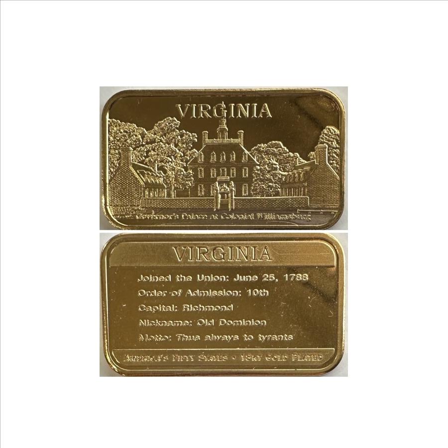 - America's 50 States 18k Gold Plated Ingot - Virginia - Governor's ...