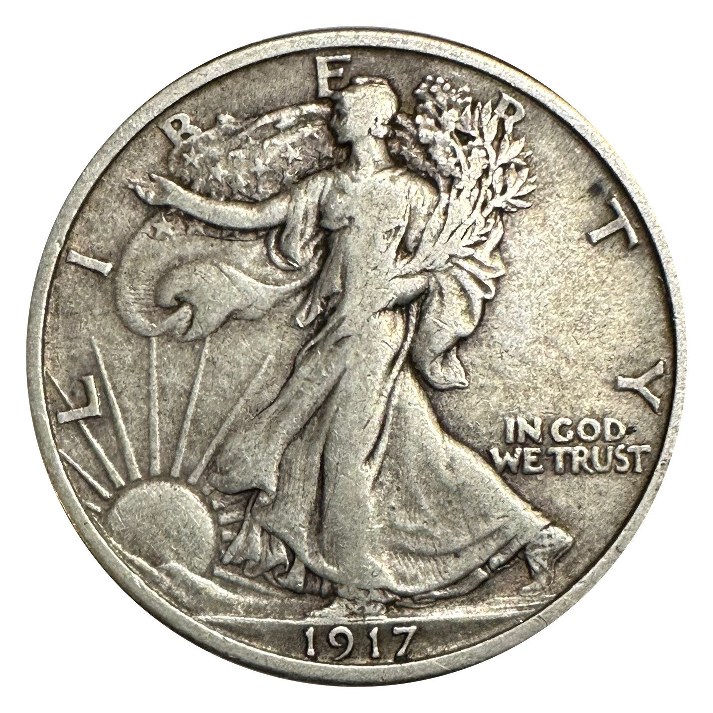 >1917-P U.S. Silver Walking Liberty Half Dollar - Nice Detail and Evenly Toned! | Property Room