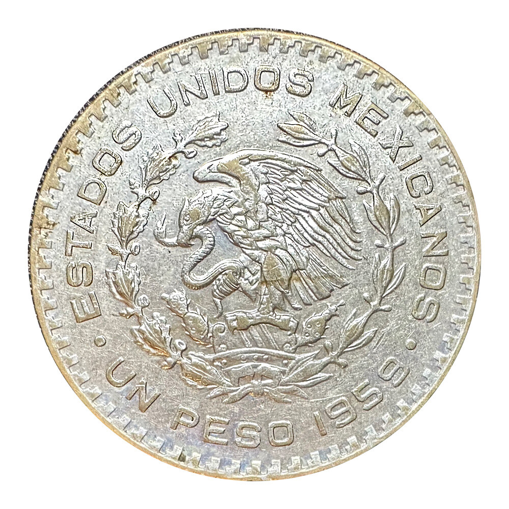 >1959 Mexico Silver Un Peso Coin with Edged Lettering! | Property Room