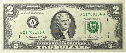 * 1976 Series United States Two Dollar ($2) Federal Reserve Note ...