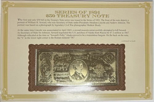 - Series of 1891 $50 Treasury Note - Gold Layered Replica - Danbury ...