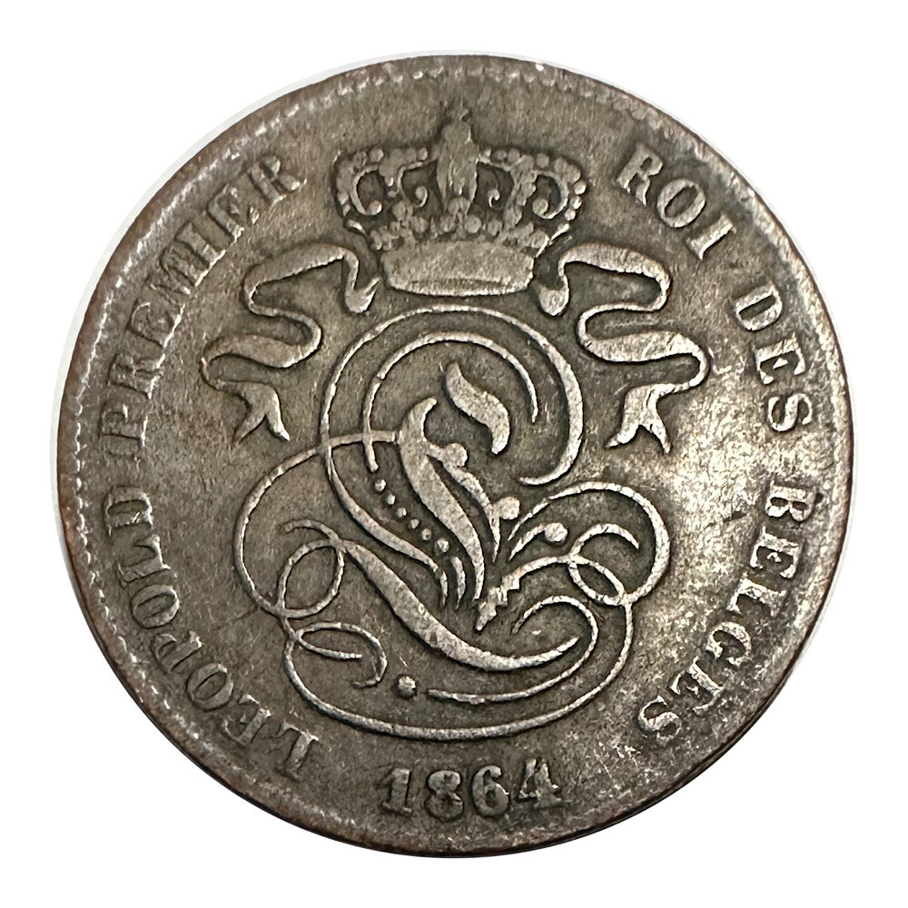 >1864-S Belgium Leopold I 2 Cent Coin - Lion with Paw on Constitution ...