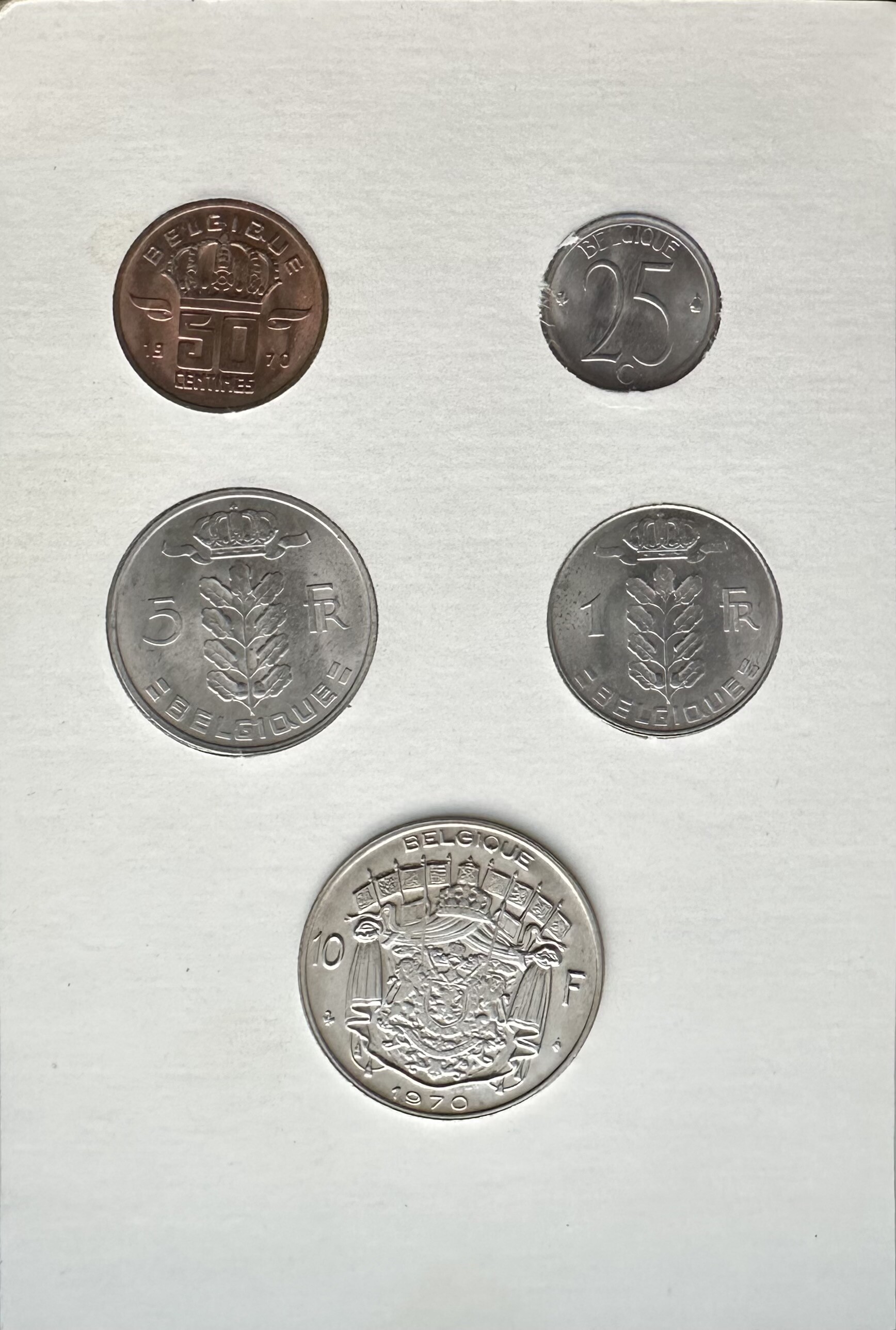 1970 Belgium - Monnaie Royale De Belgique Coin Set - 1, 5, 10, 25 & 50 ...