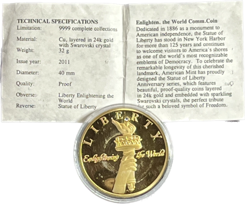 . 2011 Statue of Liberty Anniversary Coin Layered in 24k Gold with ...
