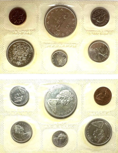 - 1965 Canada Uncirculated Proof Coin Set - Four 80% Silver Coins - 6 ...
