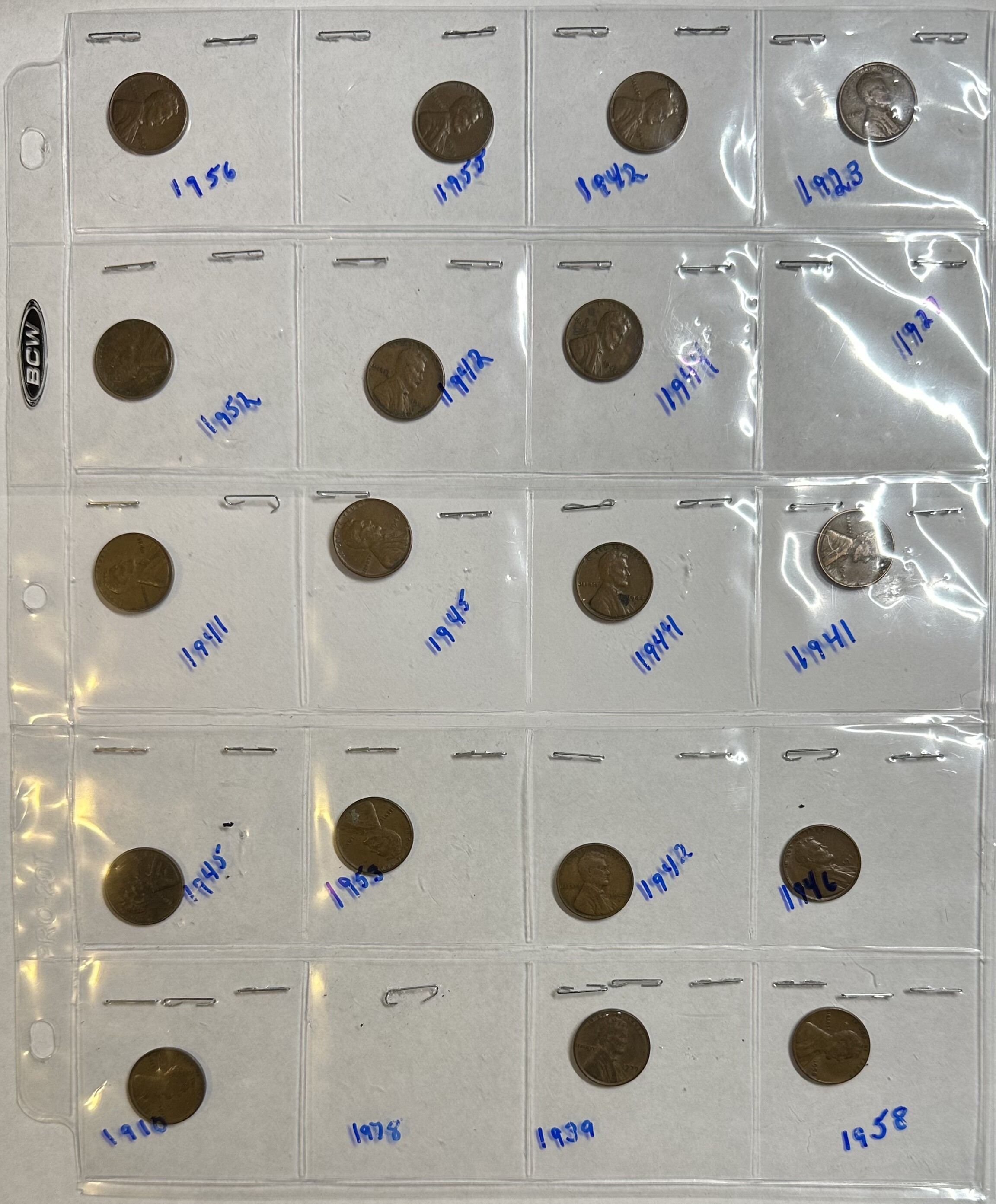 >Sheet of 1923-1958 U.S. Lincoln Wheat Cents (Various Mint Marks) - 18 ...