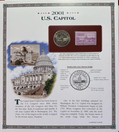 - 2001 U.S. Capitol (1800) Half Dollar and U.S. Capitol Building Stamp ...
