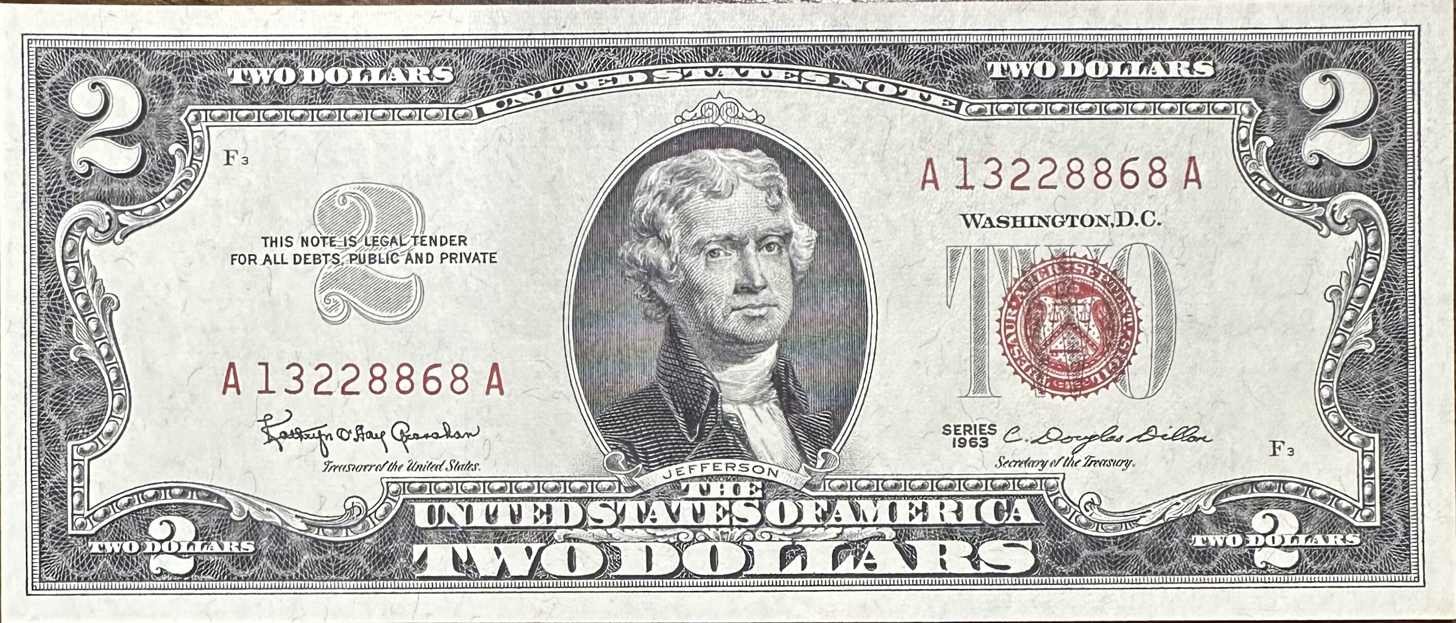 >1963 Series Crisp U.S. Two Dollars ($2) Bank Note - Red Seal ...