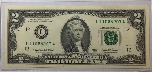 2003 U.S. Two Dollar ($2) Federal Reserve Note - Green Seal | Property Room