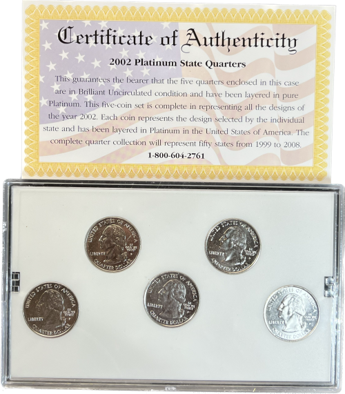 . 2002-P U.S. Platinum Edition State Quarter Collection - 5 Platinum ...