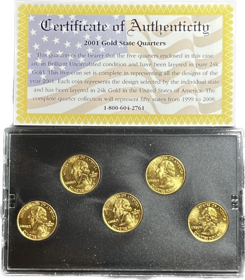 . 2001-D U.S. Gold Edition State Quarter Collection - 5 Gold Layered ...