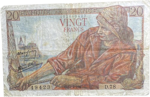 . 1943 20 Franc Vingt Francs Note - Bank of France | Property Room