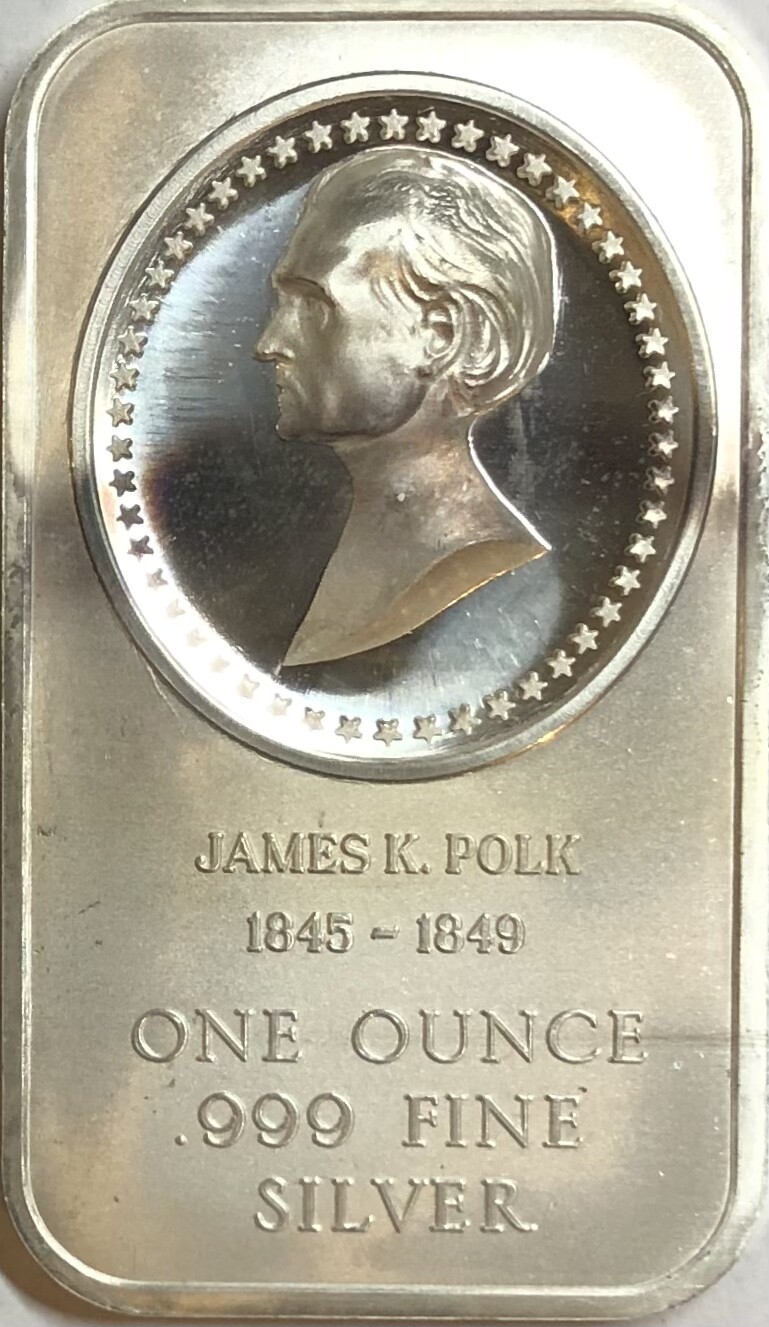 >1776-1976 Bicentennial - One Ounce .999 Fine Silver Bar - James Polk ...