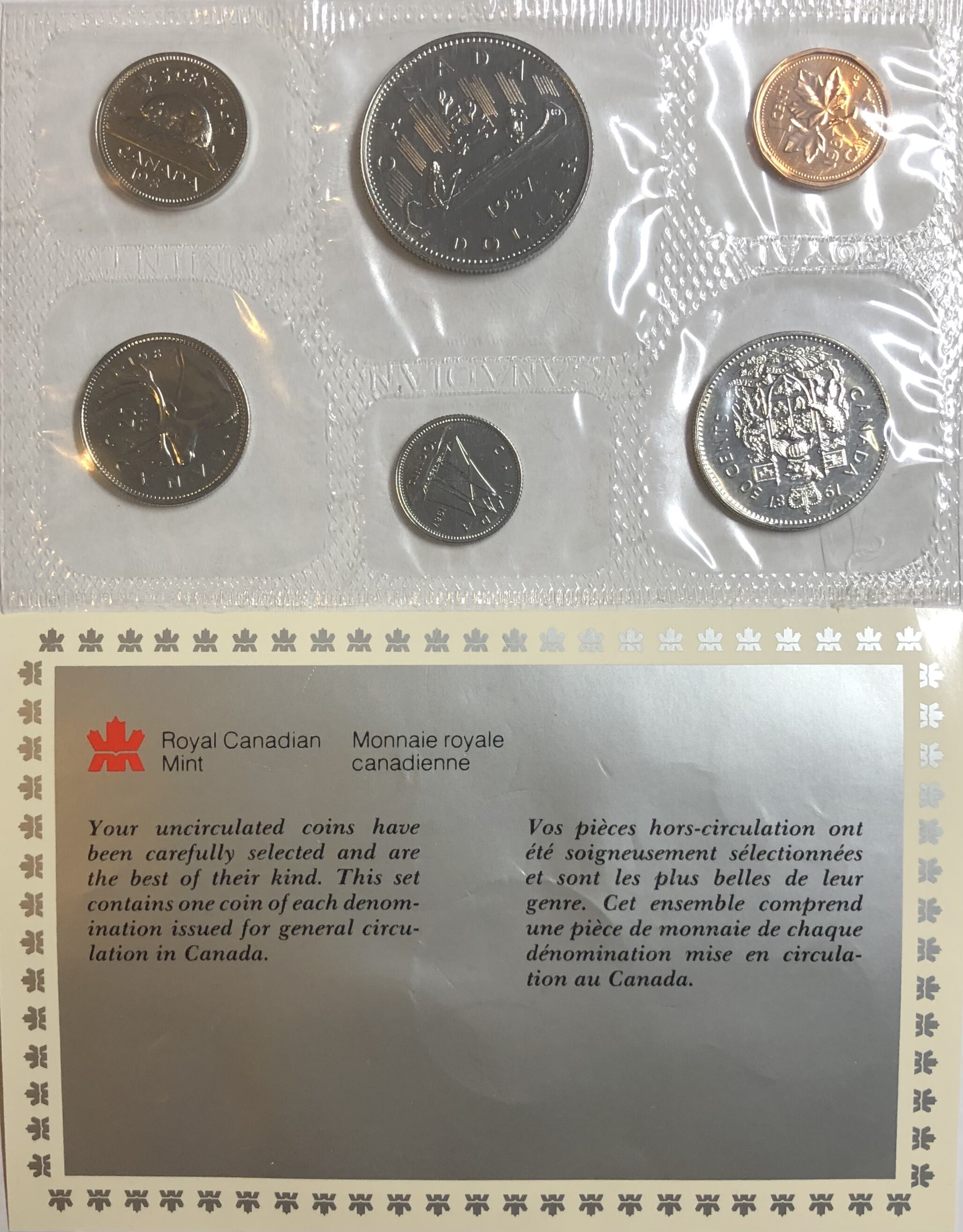 >1987 Canada Royal Canadian Mint Uncirculated Coin Set - 6 Coins With ...