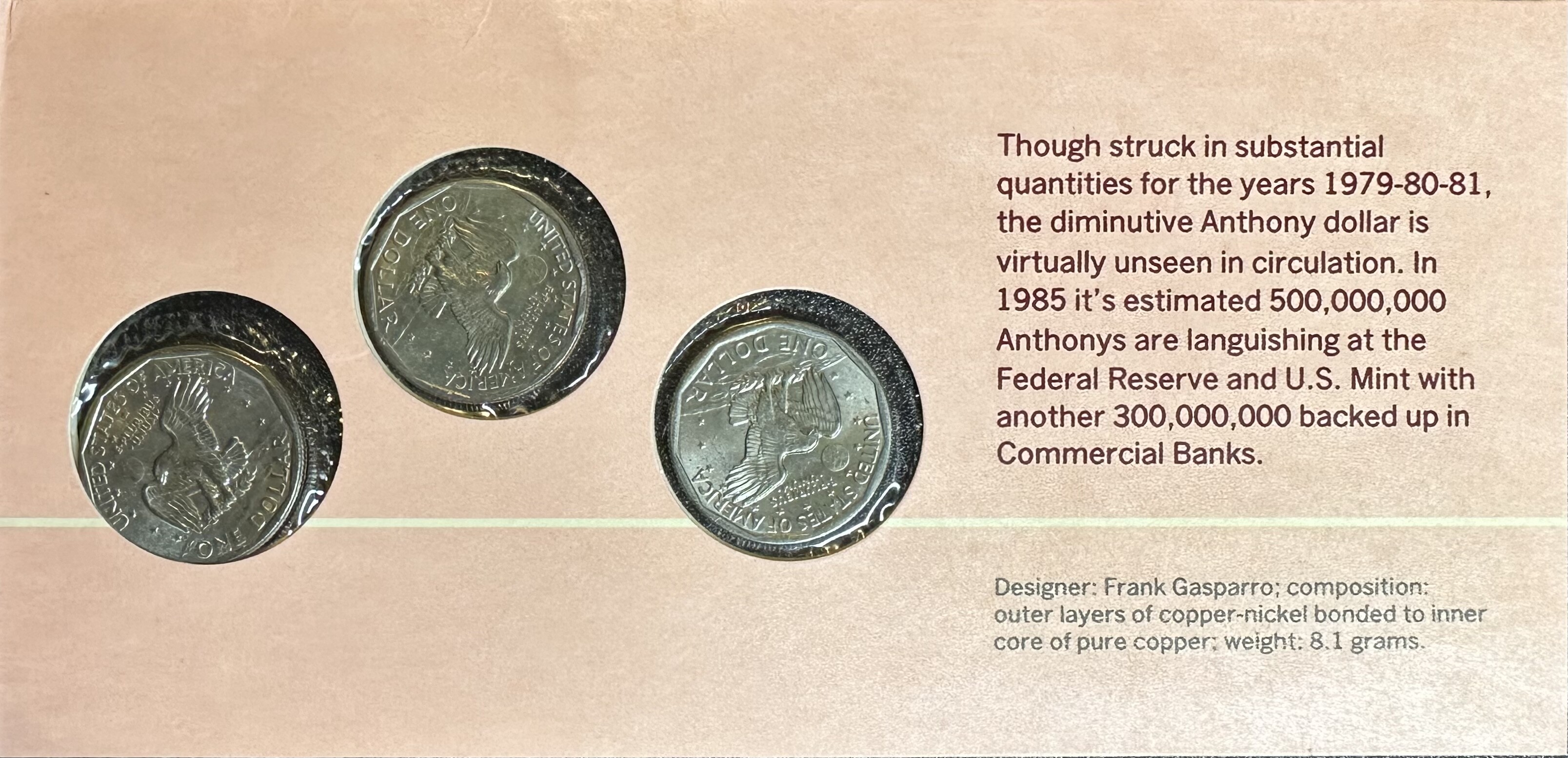 >1980 (P,D&S) U.S. Susan B Anthony Dollars - 3 Coins in Custom Display ...