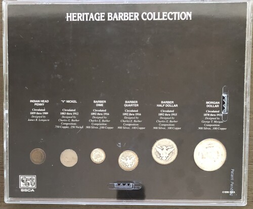 Heritage Barber Collection 6 Coins Mounted in Display Case 11.5 " x 9.5 ...