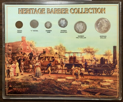 Heritage Barber Collection 6 Coins Mounted in Display Case 11.5 " x 9.5 ...