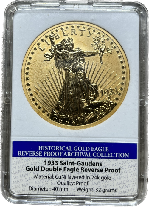 * 1933 Saint-Gaudens Gold Double Eagle Reverse Proof Replica - 24k Gold ...