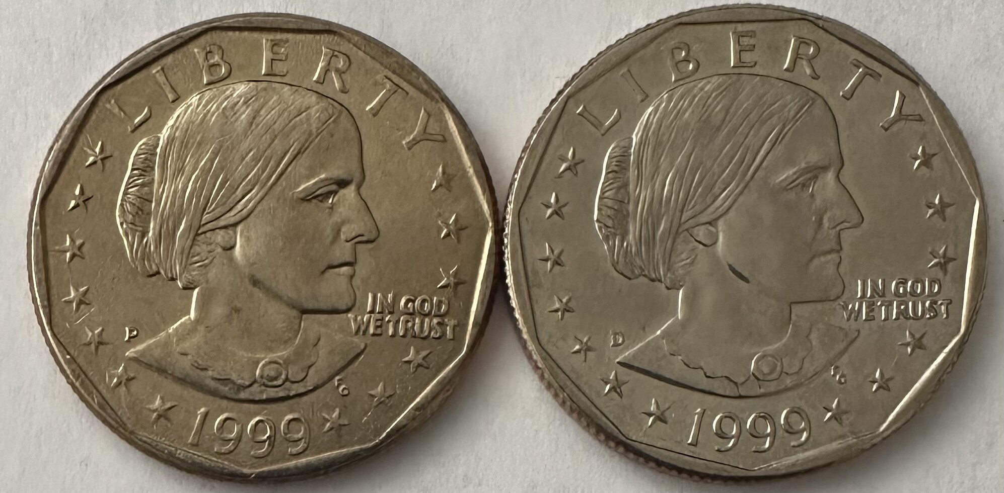 >1999 (P&D) Susan B Anthony Dollar Coins - Final Year of Issue - 2 ...