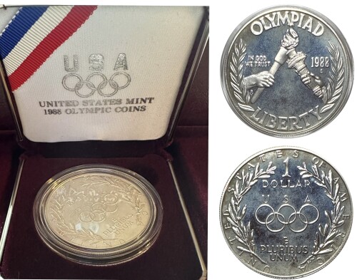 - 1988-S U.S. Mint Olympic Coin Proof Silver (.76 Troy Ounce) Dollar ...