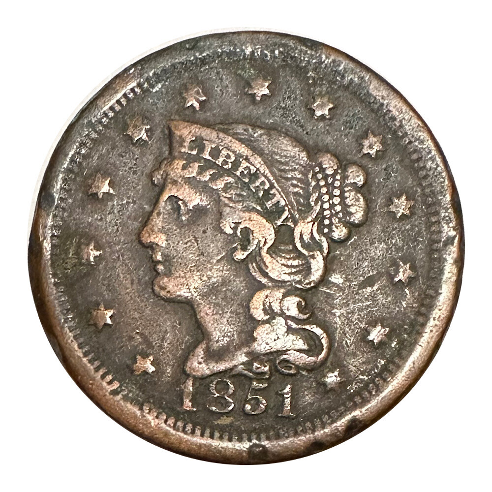>1851 U.S. Braided Hair Large One Cent - Nice | Property Room