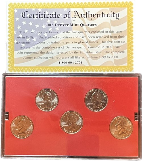 . 2002 Denver Mint Edition - State Quarter Collection - 5 Coins in ...