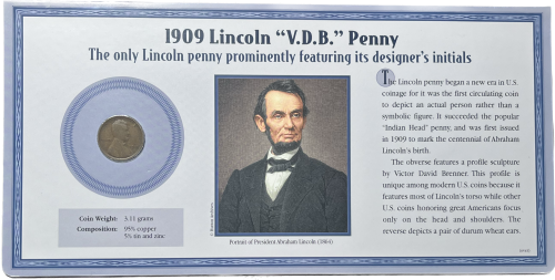 * 1909 Lincoln "V.D.B." Cent on Collector's Panel | Property Room