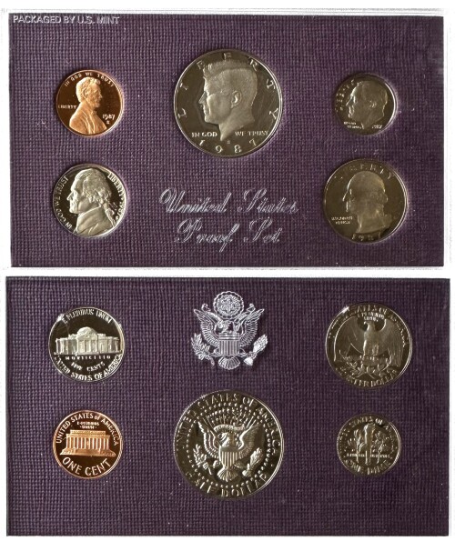 - 1987-S U.S. Proof Set - Half Dollar, Quarter, Dime, Nickel & Cent ...