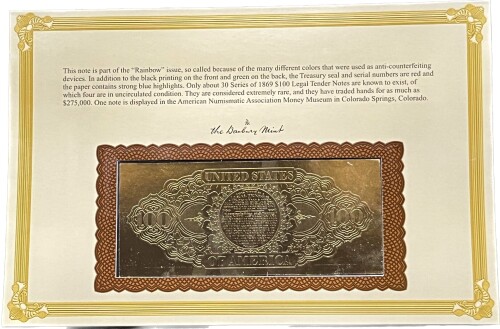 *Series of 1869 $100 Legal Tender Note - Gold Layered Replica - Part of ...