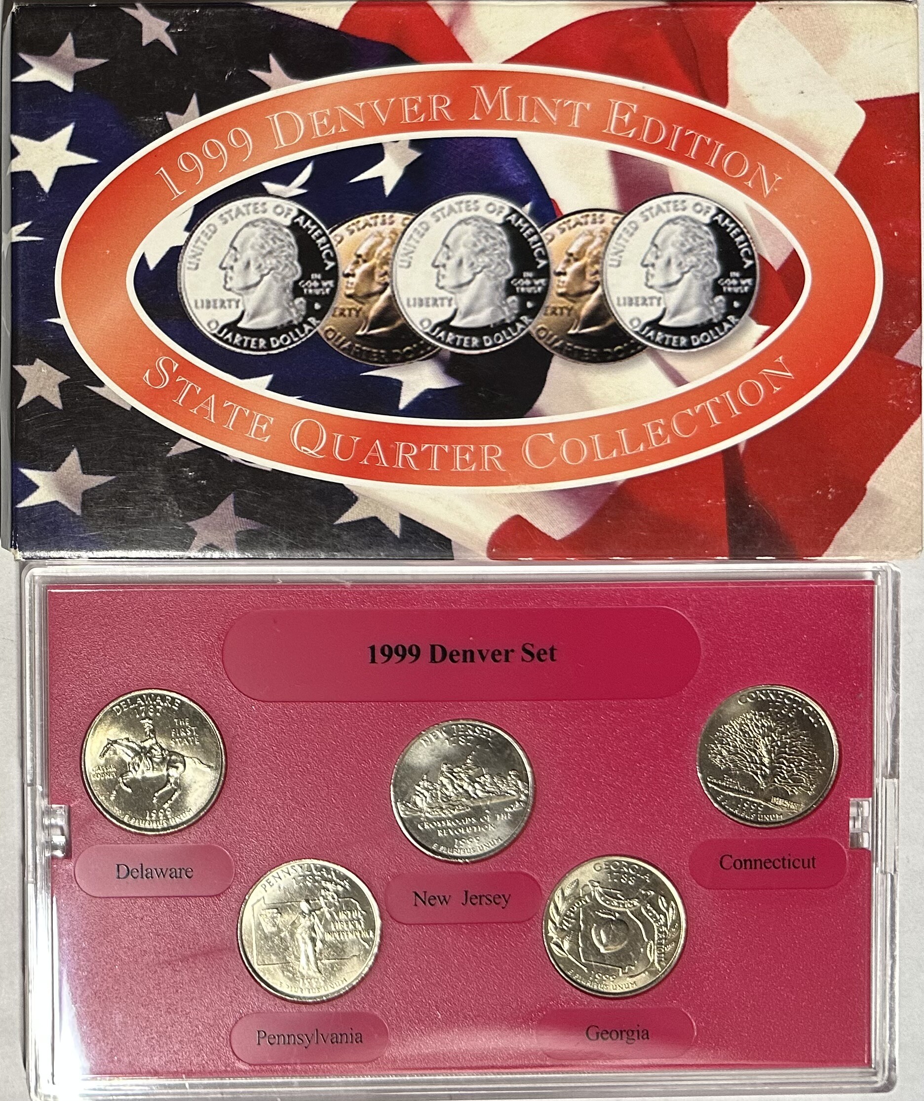 1999 U.S. Denver Mint Edition State Quarter Collection - DE, PA, NJ, GA ...