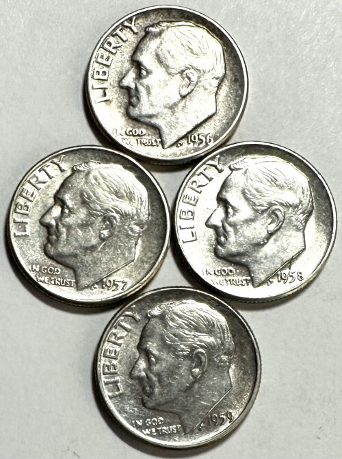 1956, 1957, 1958 and 1959 U.S. Silver Mercury Dimes - Group of 4 ...