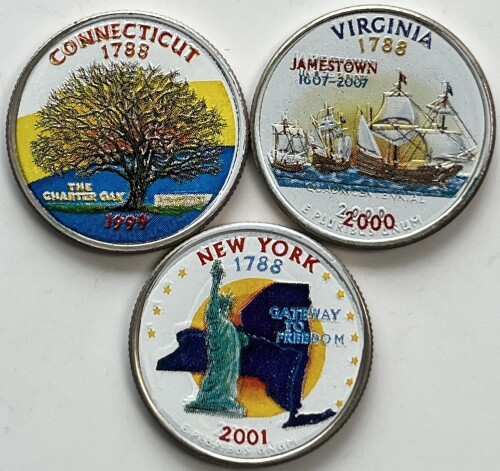 1999-D Connecticut, 2000-P Virginia & 2001-P New York Colorized State ...