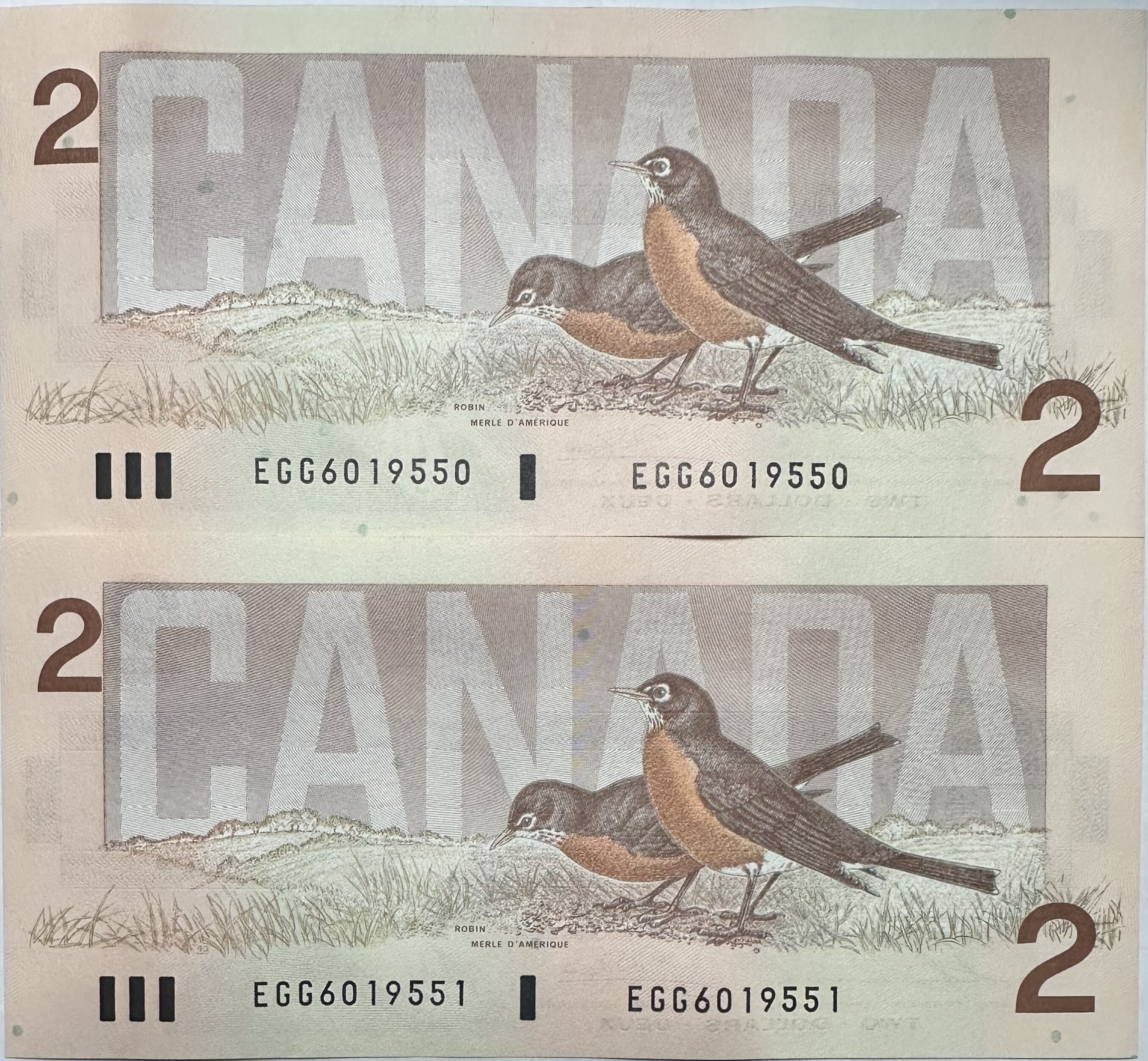 1986 Canada Uncirculated Two ($2) Dollars *Crisp* Banknotes - 2 Notes ...