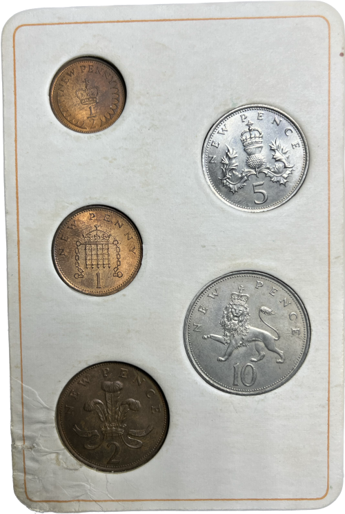 . 1968 & 1971 Britain's First Decimal Coins Set - 5 Coins in Holder ...